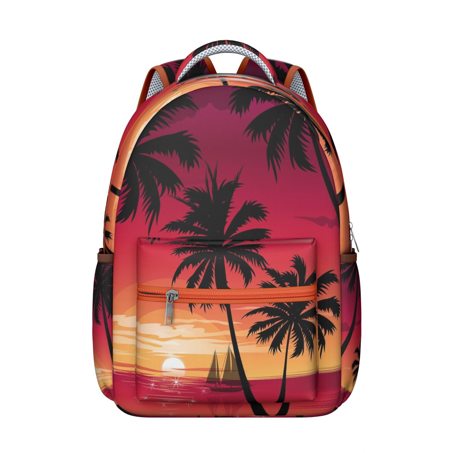 Tropical Backpack for School Hawaiian Print, Jungle Leaves, Exotic ...