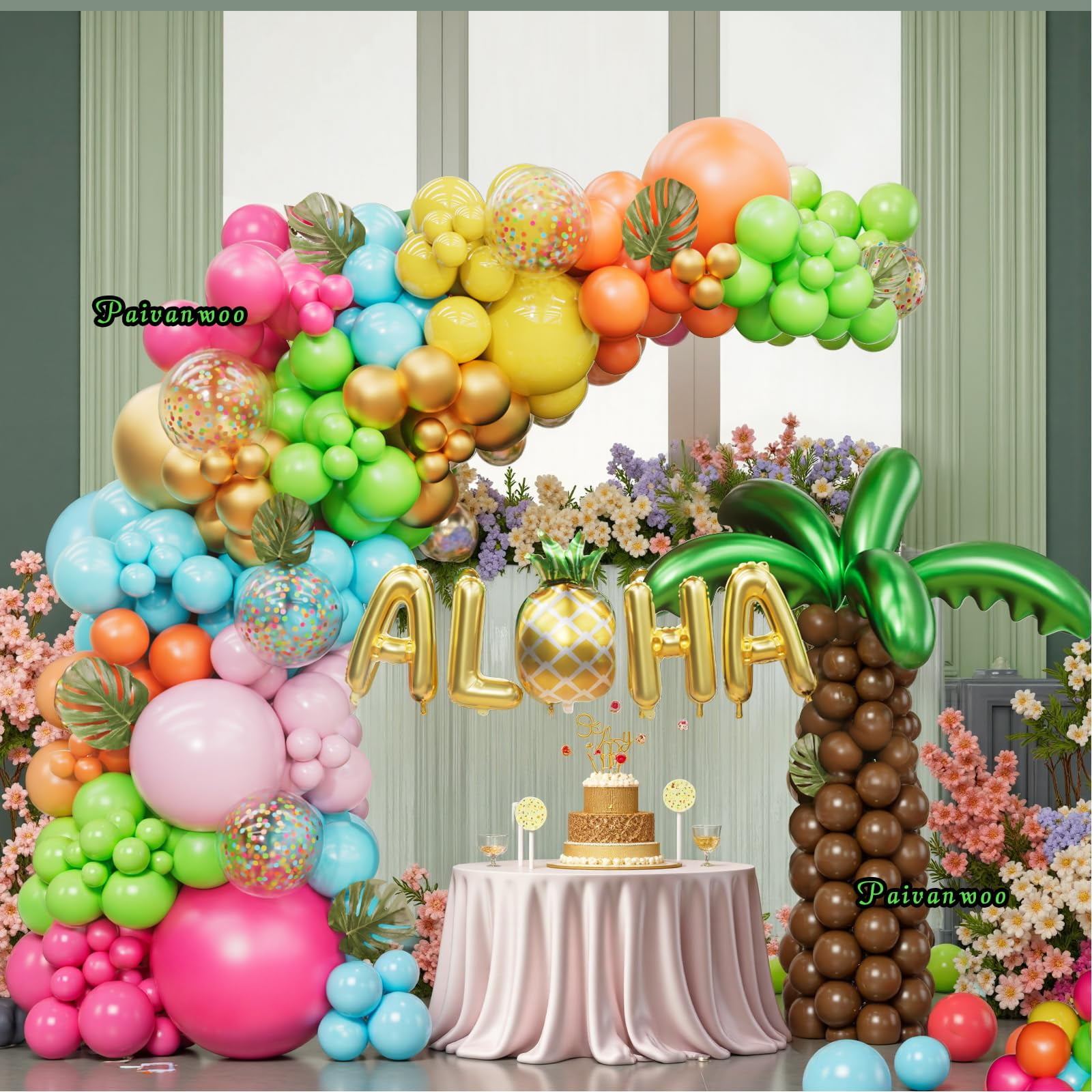 Tropical Balloon Arch Kit 170Pcs Luau Party Decorations with Palm Tree ...