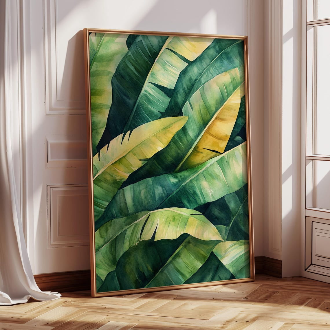 Tropical Banana Leaves Watercolor Print – Lush Jungle Green Botanical ...