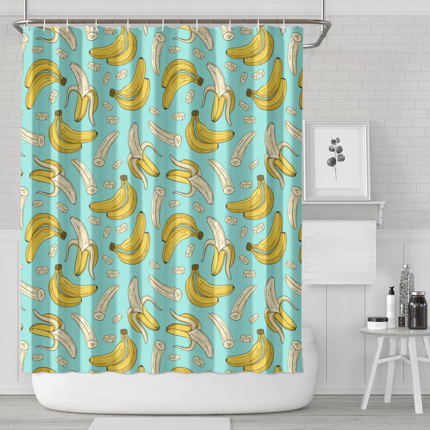 Tropical Banana Print Waterproof Shower Curtain Fabric Bathroom Shower ...