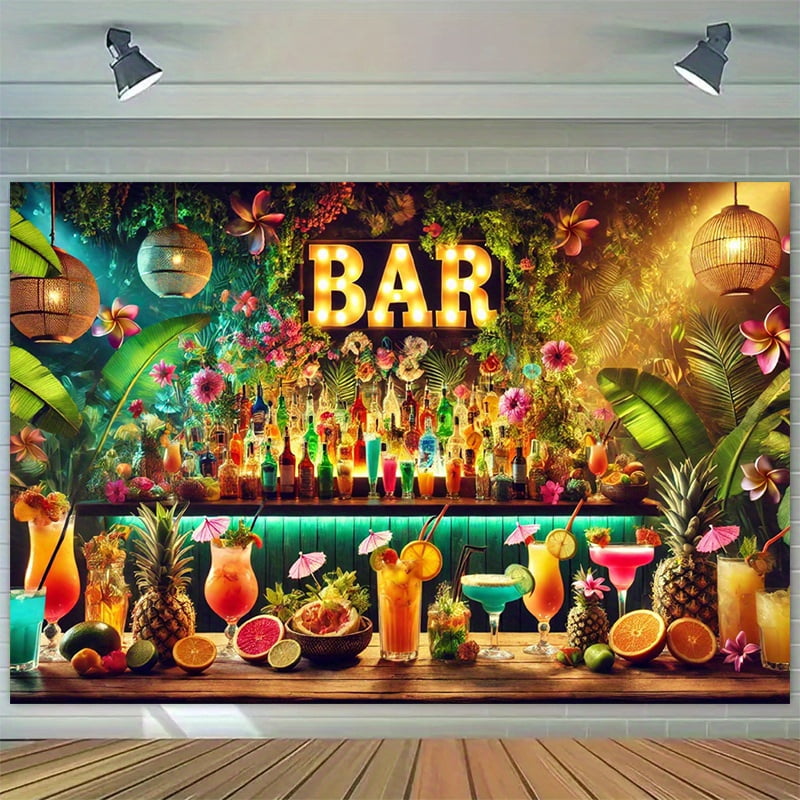 Tropical Bar Backdrop Hawaii Luau Palm Trees Cocktails Photography ...