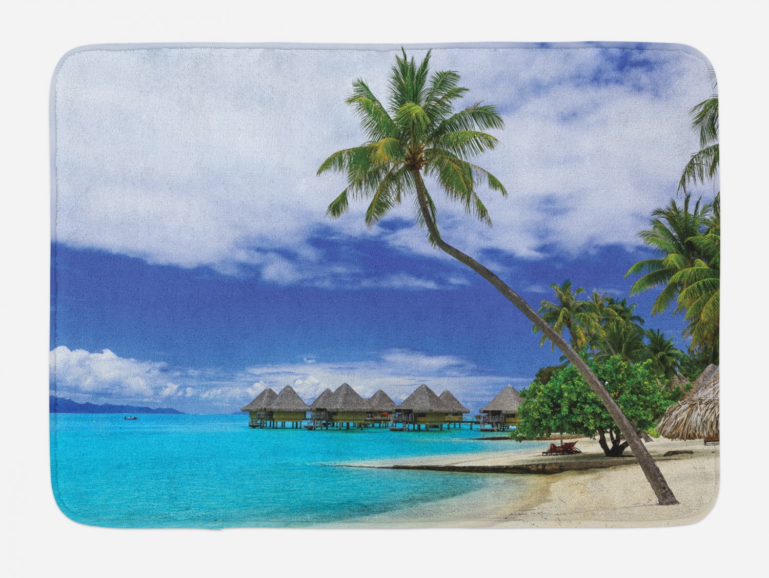 Tropical Bath Mat, Water Bungalows of Tropical Resort Bora Bora Island ...