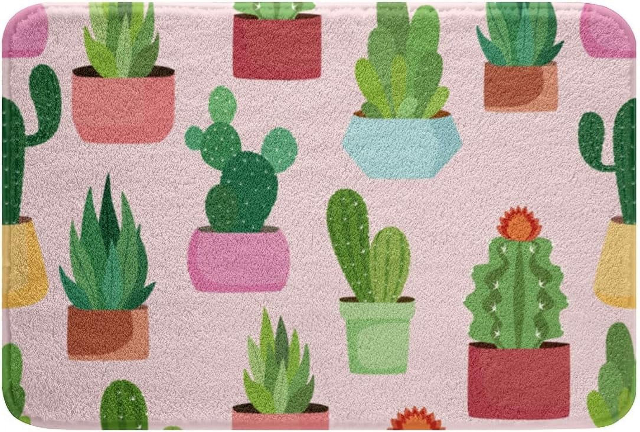 Tropical Bath Rugs Bulbous Cactus Sketch Drawing Bath Mat for Teens ...