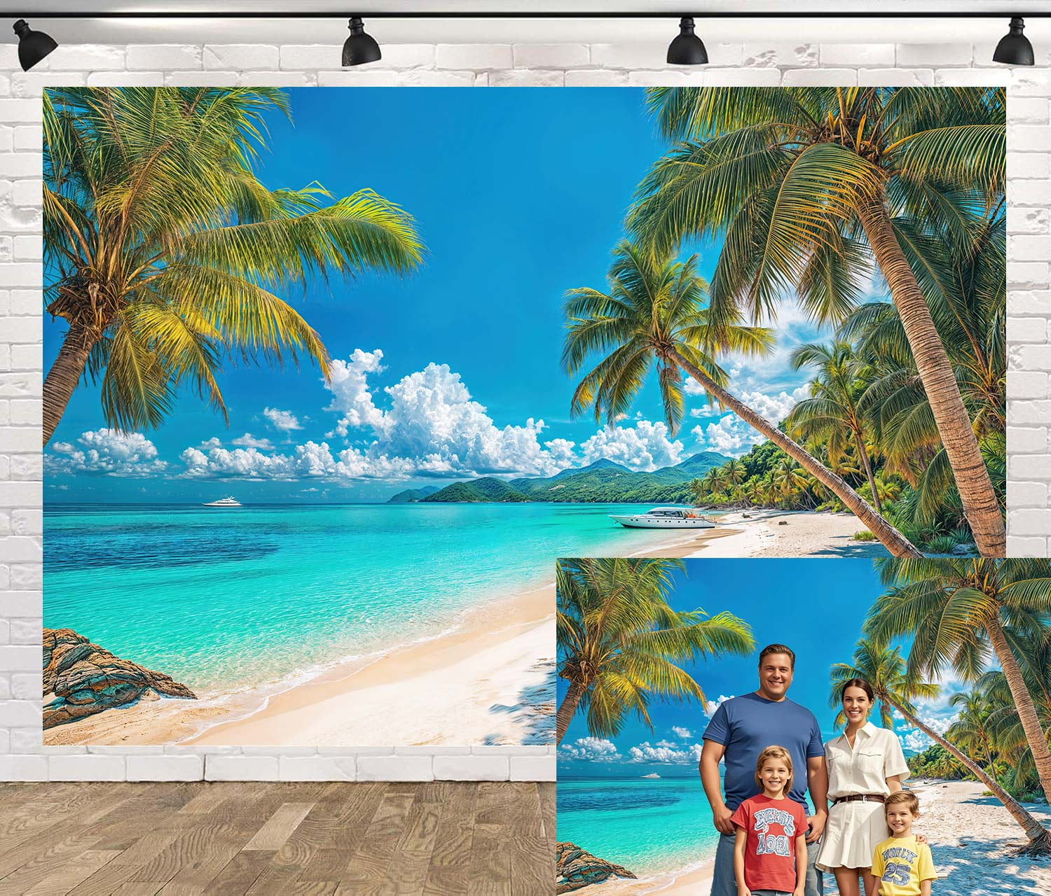 Tropical Beach Backdrop Summer Hawaiian Ocean Scene with Palm Trees ...