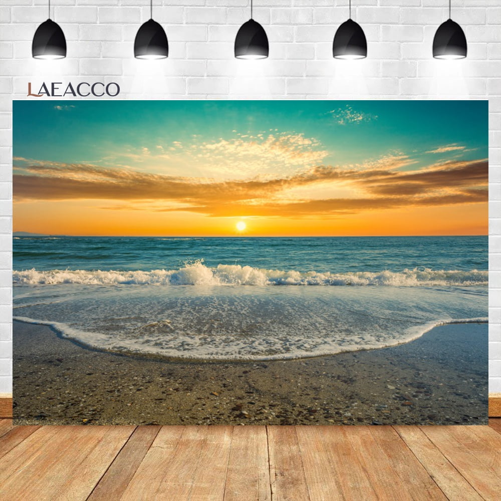 Tropical Beach Backdrop Summer Seaside Sand Beach Palm Trees Ocean ...