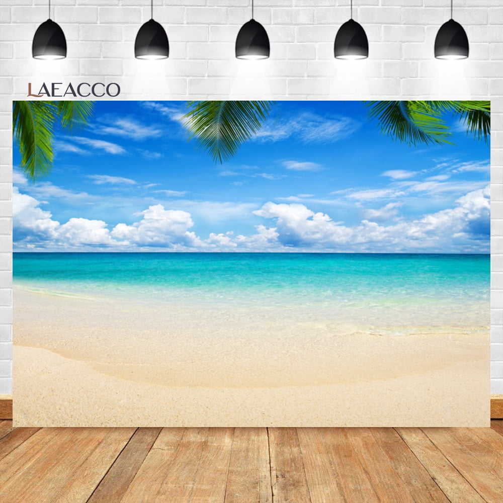 Tropical Beach Backdrop Summer Seaside Sand Beach Palm Trees Ocean ...