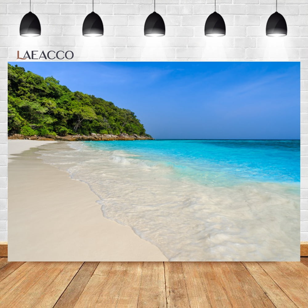 Tropical Beach Backdrop Summer Seaside Sand Beach Palm Trees Ocean ...