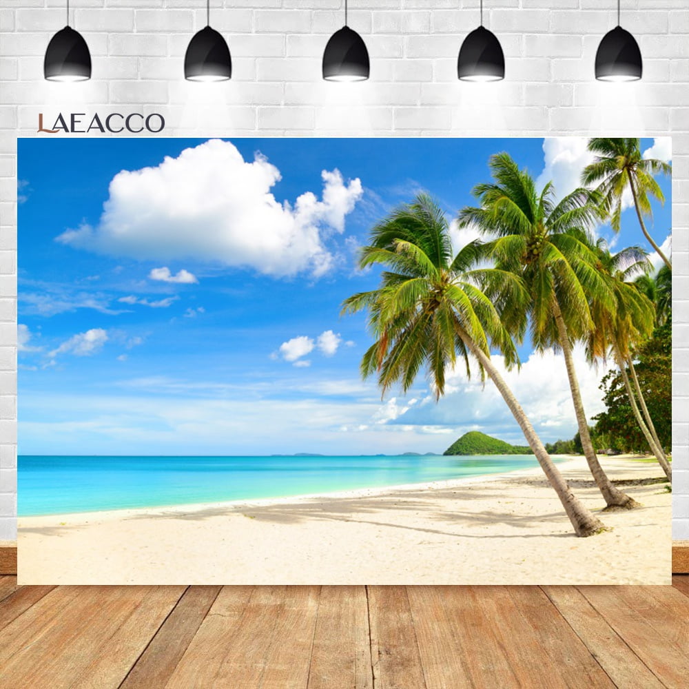 Tropical Beach Backdrop Summer Seaside Sand Beach Palm Trees Ocean ...