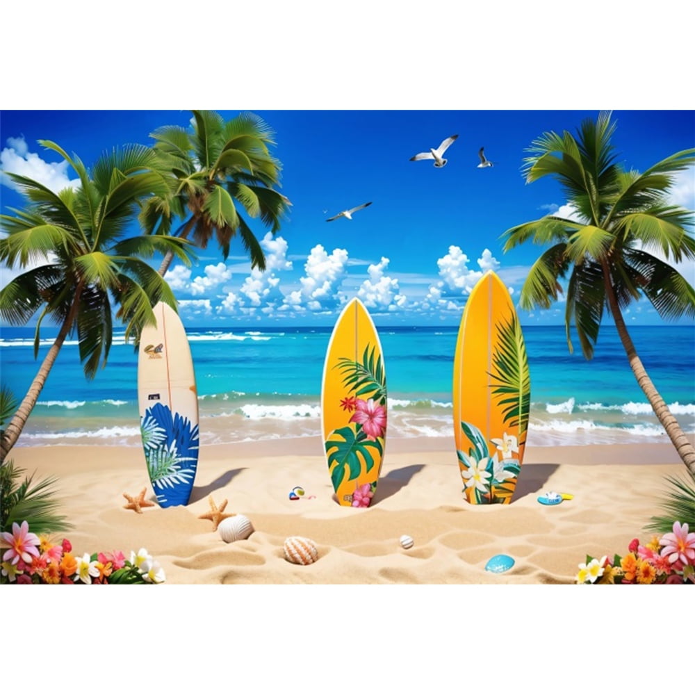 Tropical Beach Backdrop Vintage Car in Beach with Surfboard Summer ...