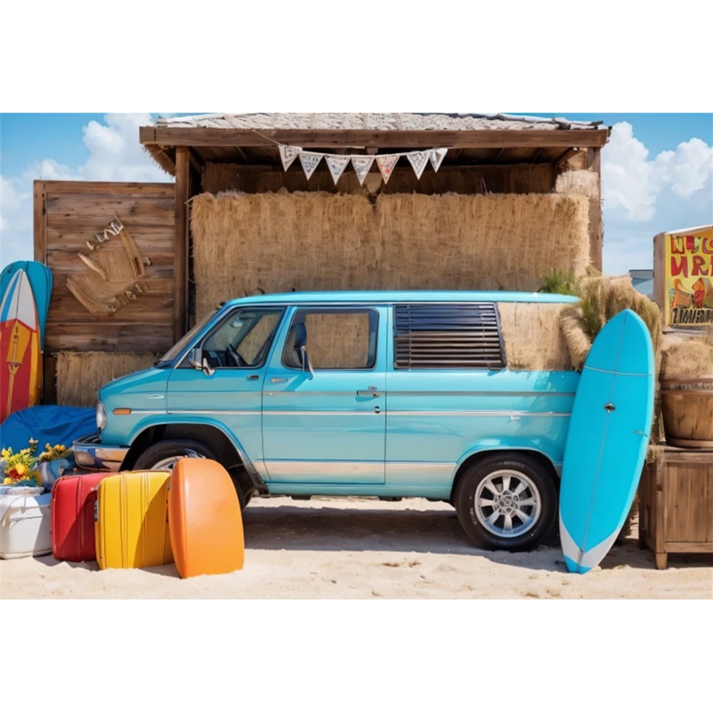 Tropical Beach Backdrop Vintage Car in Beach with Surfboard Summer ...