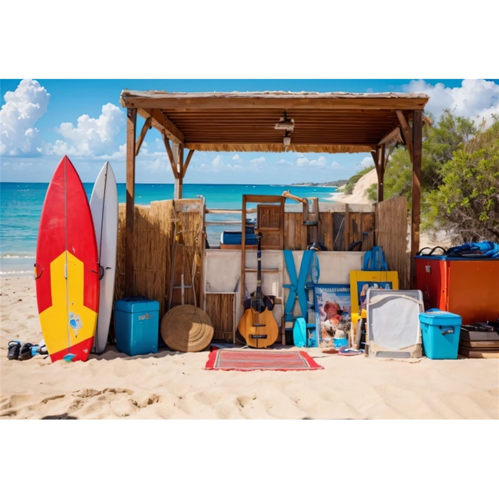 Tropical Beach Backdrop Vintage Car in Beach with Surfboard Summer ...