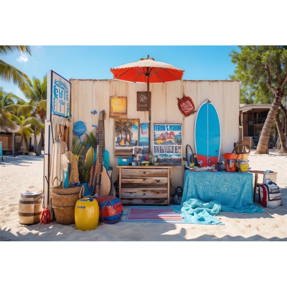 Tropical Beach Backdrop Vintage Car in Beach with Surfboard Summer ...