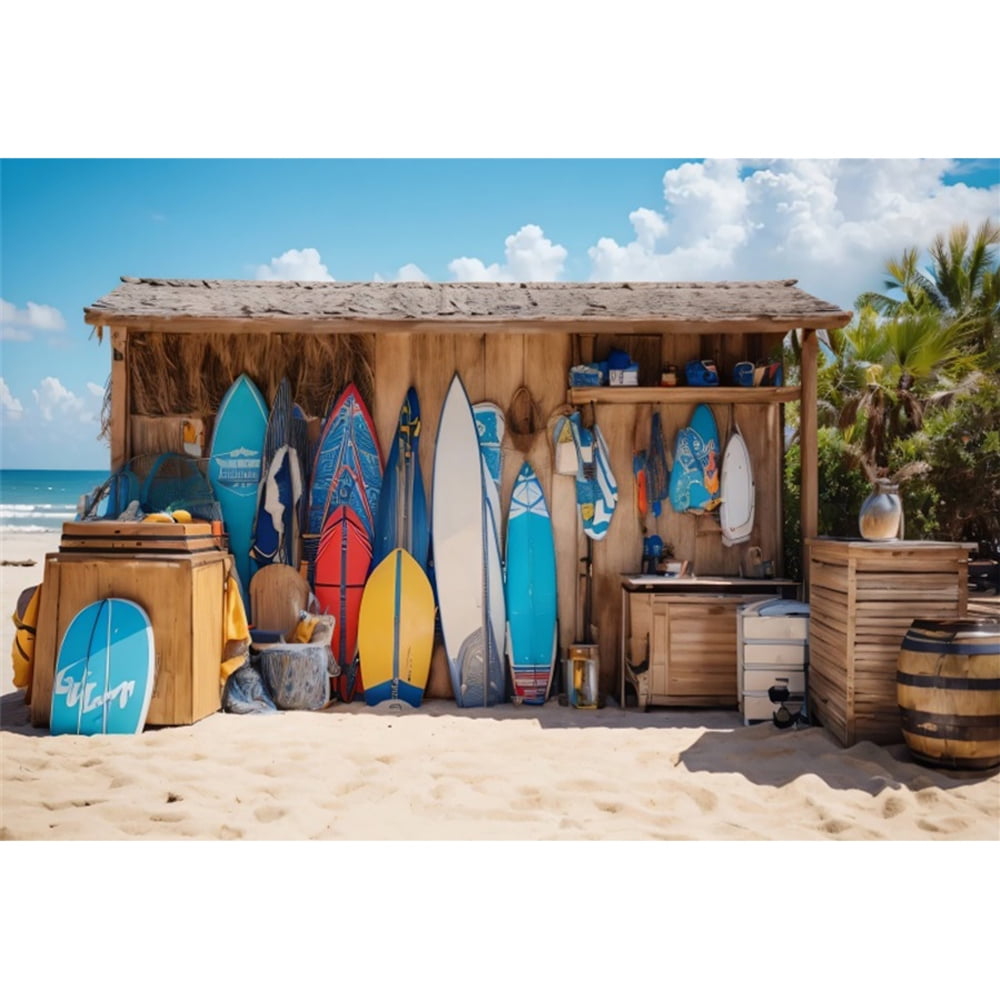 Tropical Beach Backdrop Vintage Car in Beach with Surfboard Summer ...