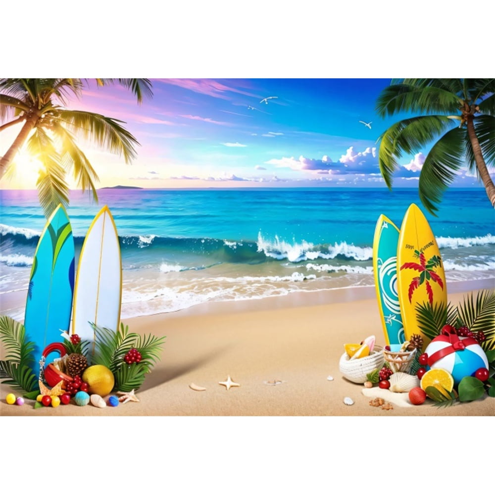 Tropical Beach Backdrop Vintage Car in Beach with Surfboard Summer ...