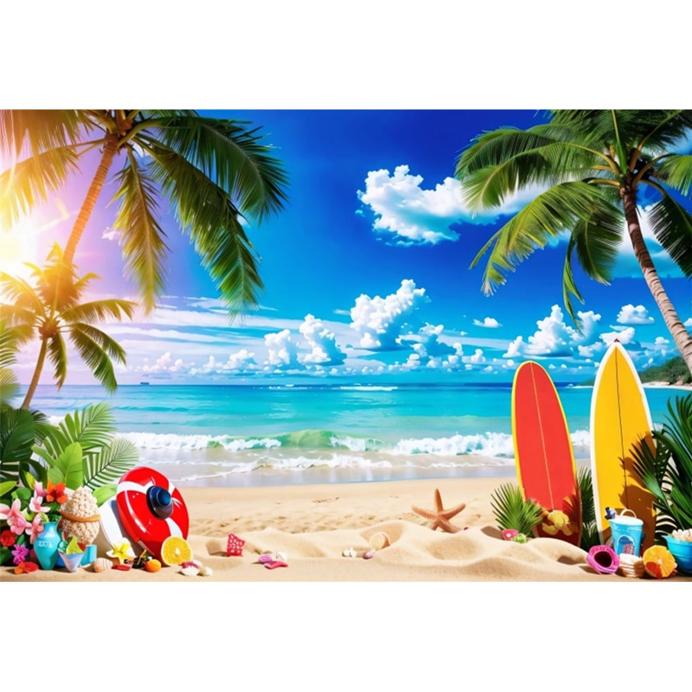 Tropical Beach Backdrop Vintage Car in Beach with Surfboard Summer ...