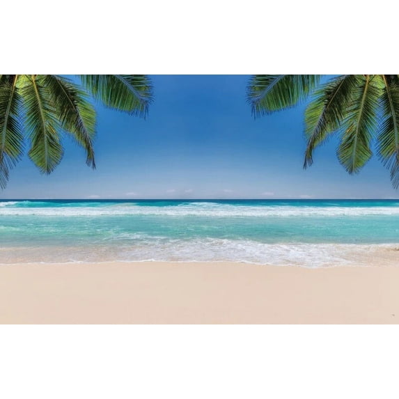 Tropical Beach Background Summer Luau Palm Leaves Ocean Island Seaside ...