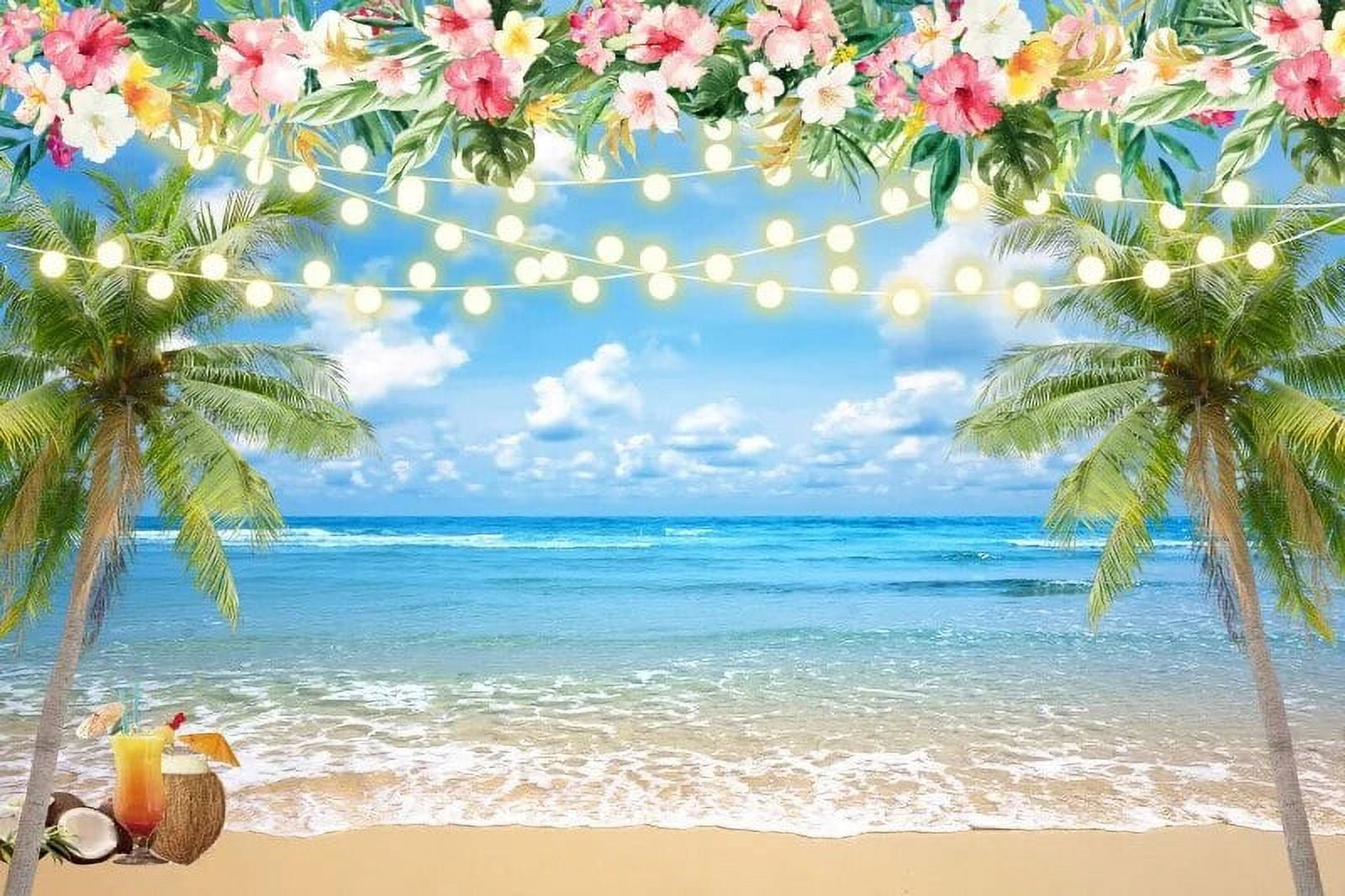 Tropical Beach Background Summer Luau Palm Leaves Ocean Island Seaside ...