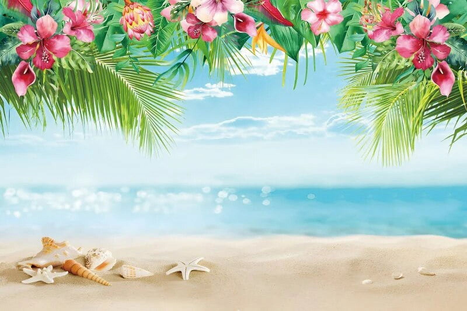 Tropical Beach Background Summer Luau Palm Leaves Ocean Island Seaside ...