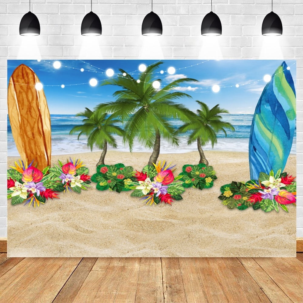 Tropical Beach Background Summer Luau Palm Leaves Ocean Island Seaside ...