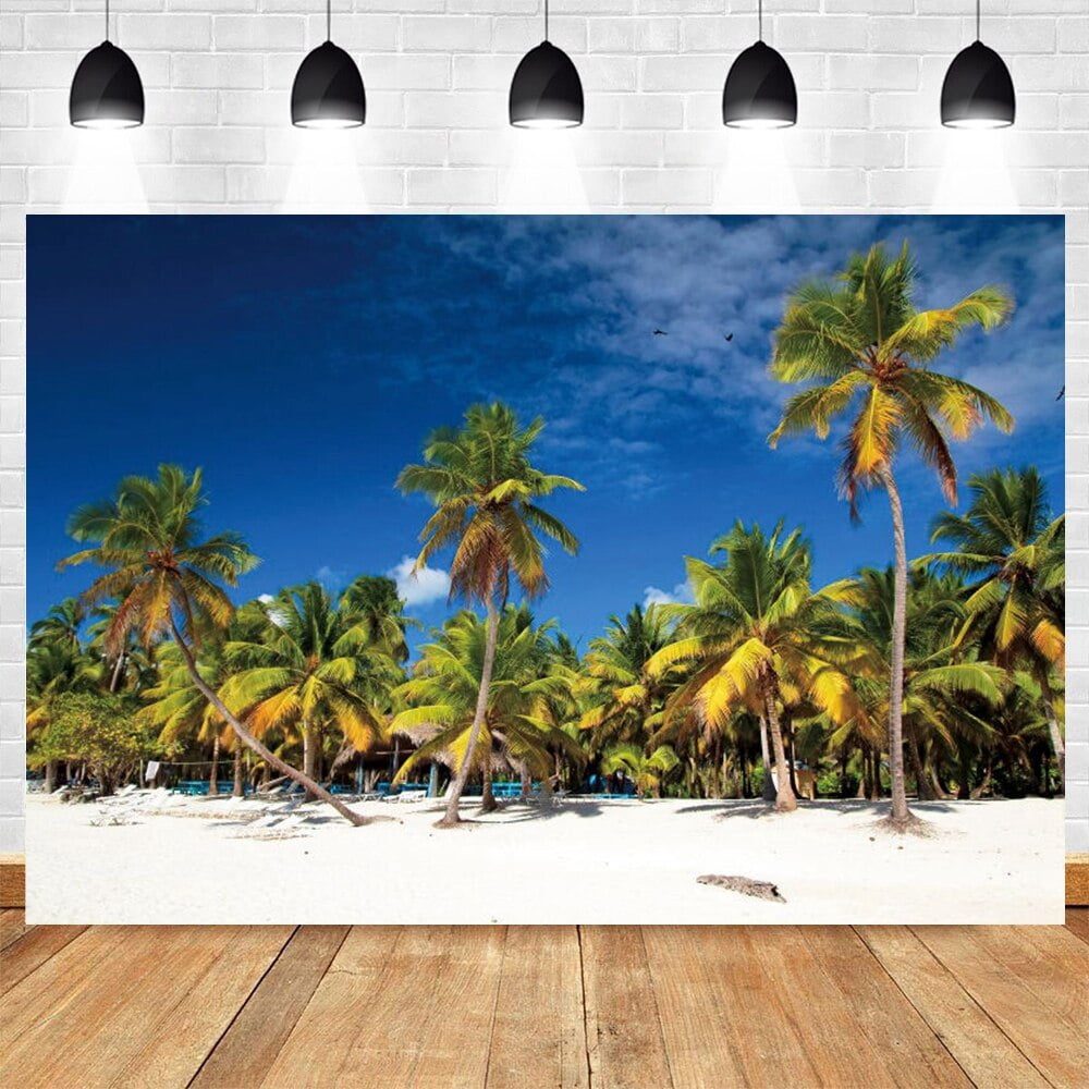 Tropical Beach Background Summer Luau Palm Leaves Ocean Island Seaside ...