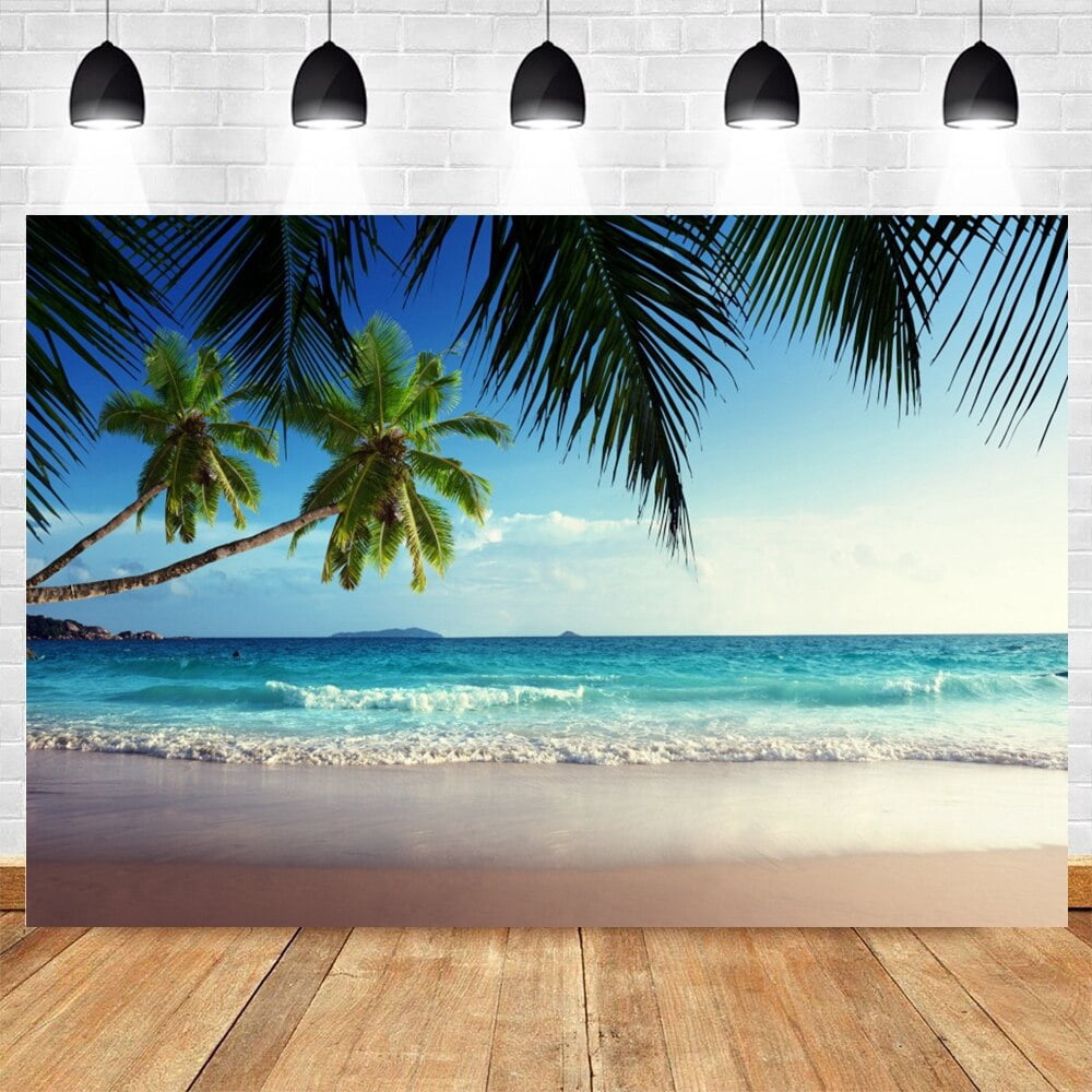 Tropical Beach Background Summer Luau Palm Leaves Ocean Island Seaside ...