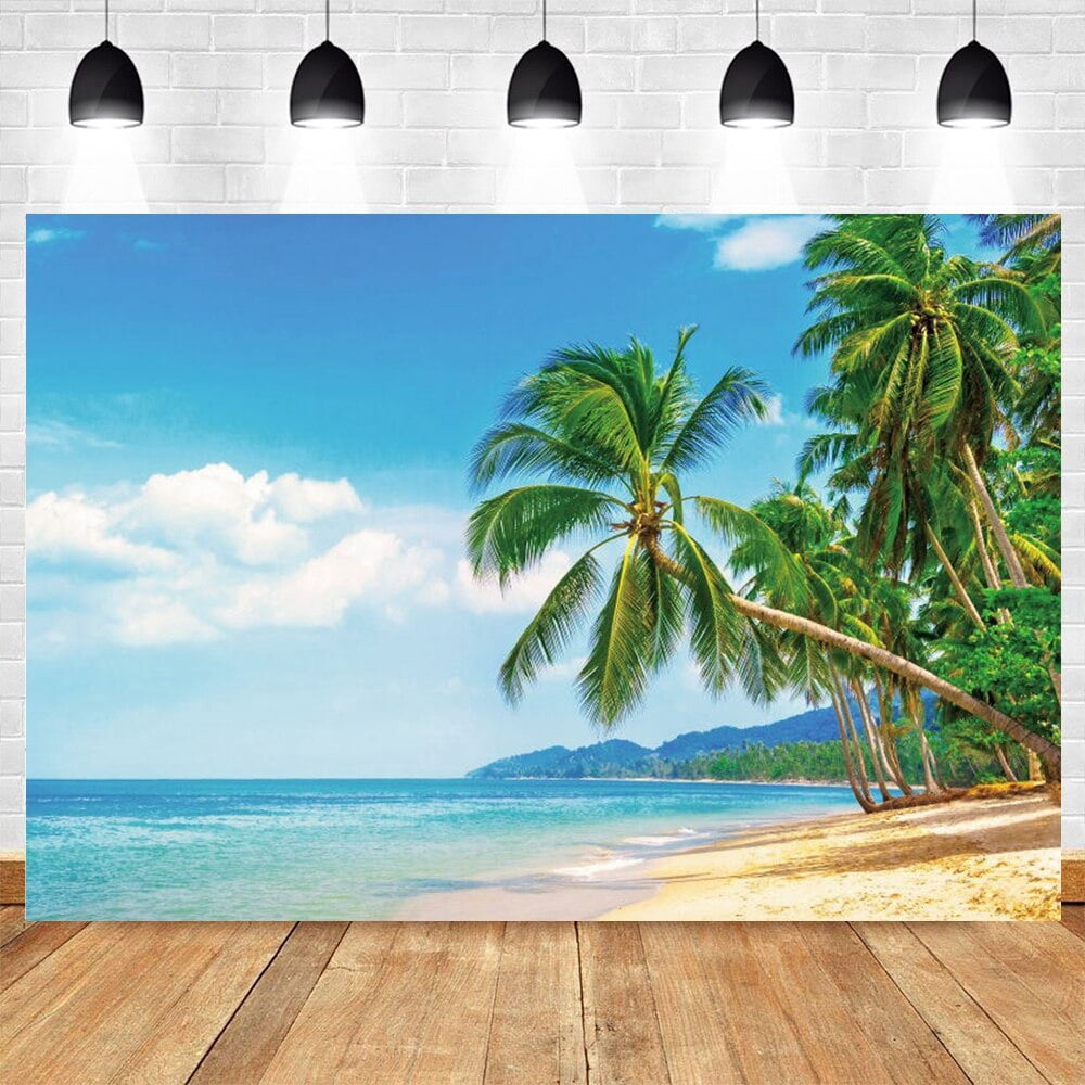 Tropical Beach Background Summer Luau Palm Leaves Ocean Island Seaside ...