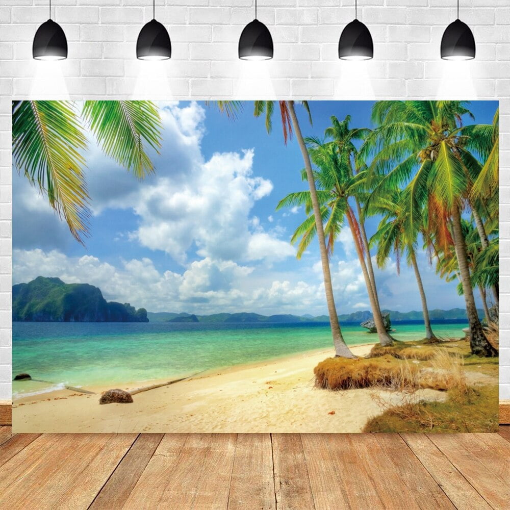 Tropical Beach Background Summer Luau Palm Leaves Ocean Island Seaside ...