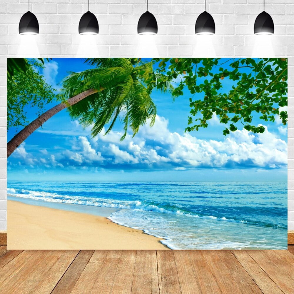 Tropical Beach Background Summer Luau Palm Leaves Ocean Island Seaside ...