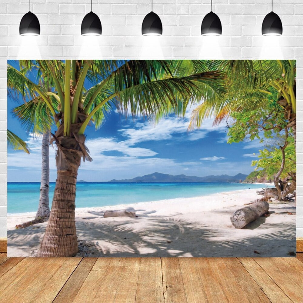 Tropical Beach Background Summer Luau Palm Leaves Ocean Island Seaside ...
