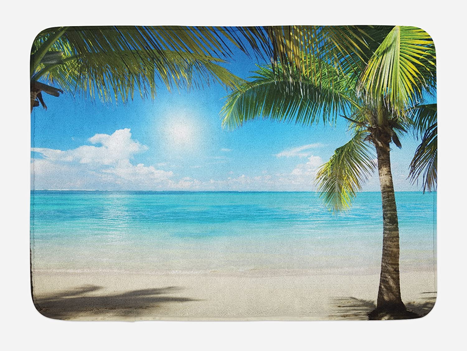 Tropical Beach Bath Mat, Coconut Palm Trees Shadows on Caribbean Shore ...