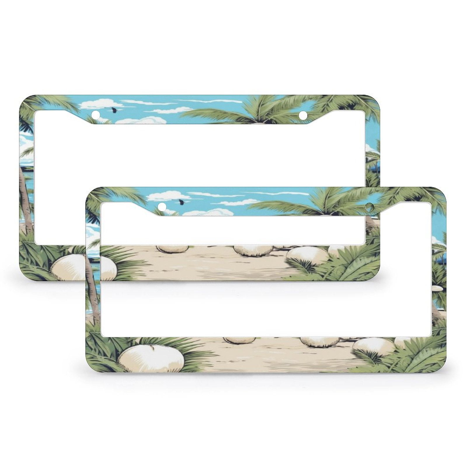 Tropical Beach Blue Sky Coconut Coctail License Plate Cover 2 Pieces ...
