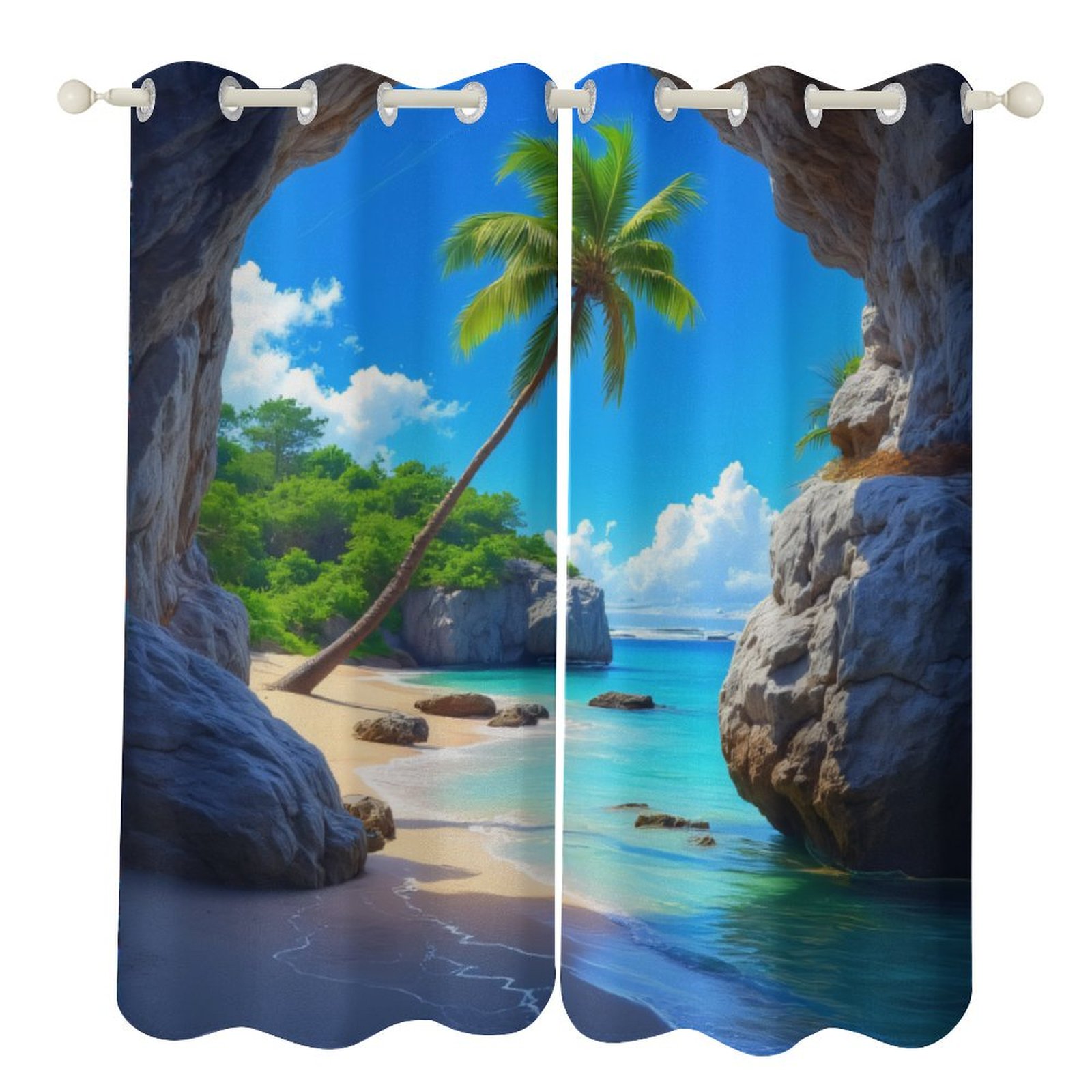 Tropical Beach Cave Scene 2 Panels Curtains for Bedroom Living Room ...