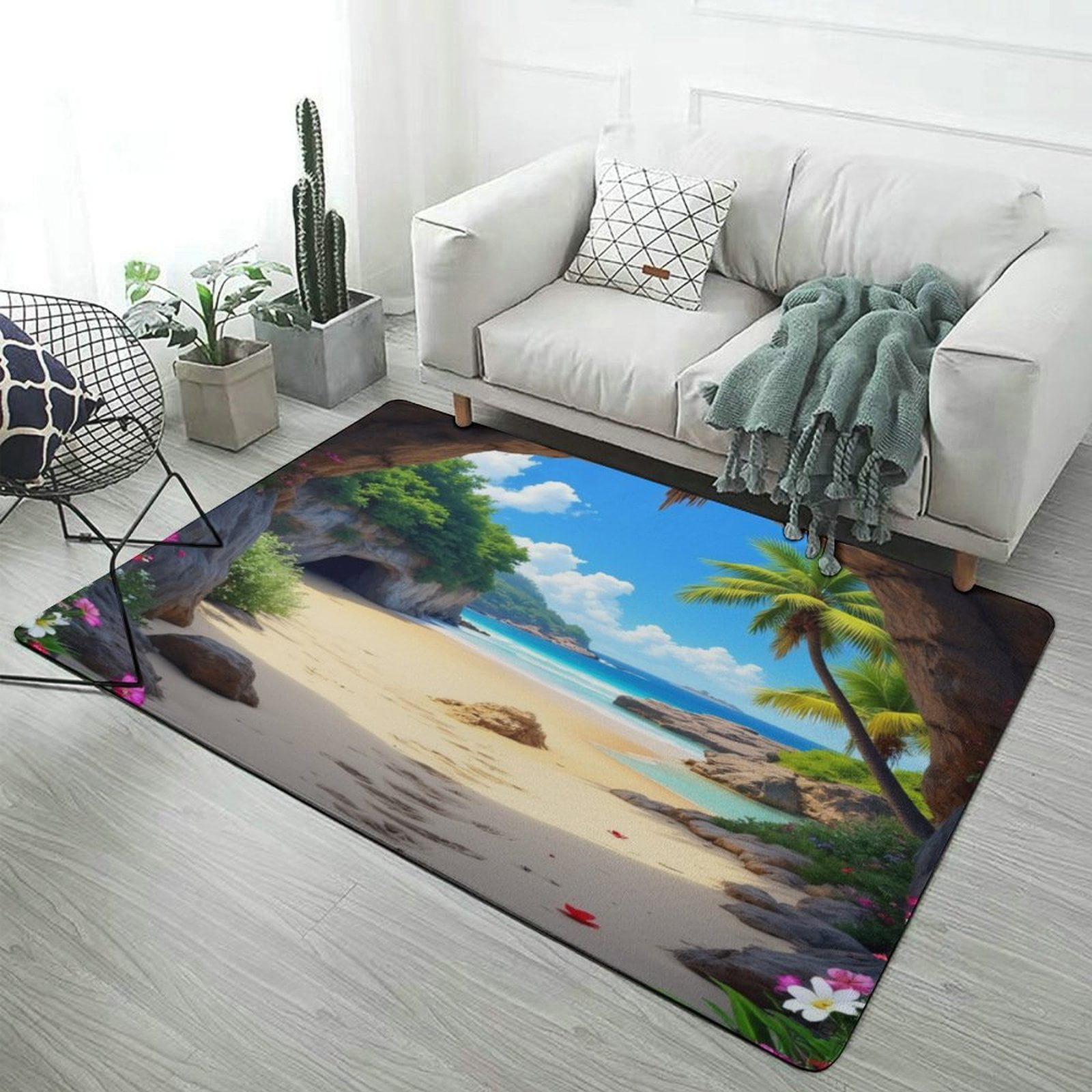 Tropical Beach Cave View(1) Carpet Style Living Room Bedroom Rug Soft ...