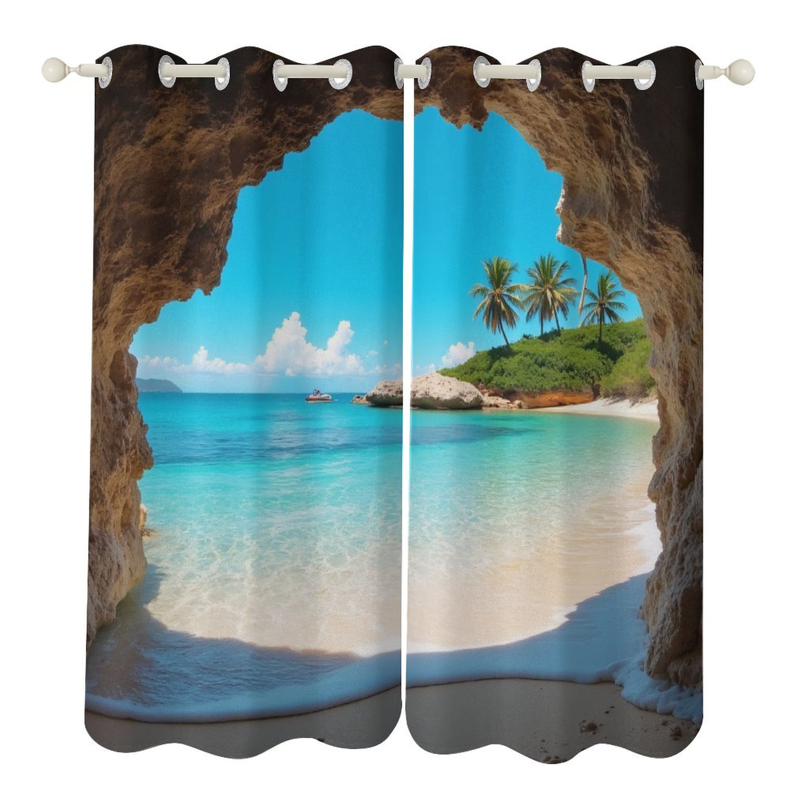 Tropical Beach Cave View 2 Panels Curtains for Bedroom Living Room ...