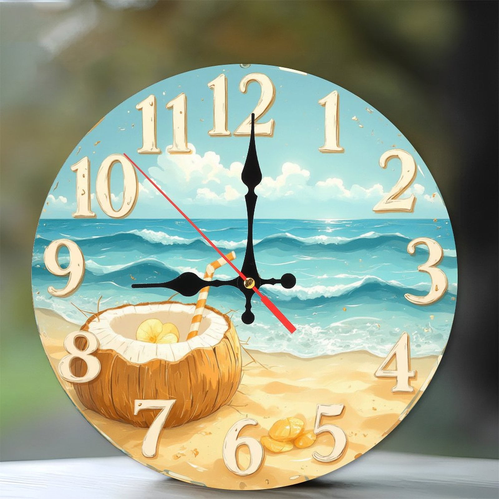 Tropical Beach Coconut Clock Wall Decor 10-Inch Silent Wooden Wall ...