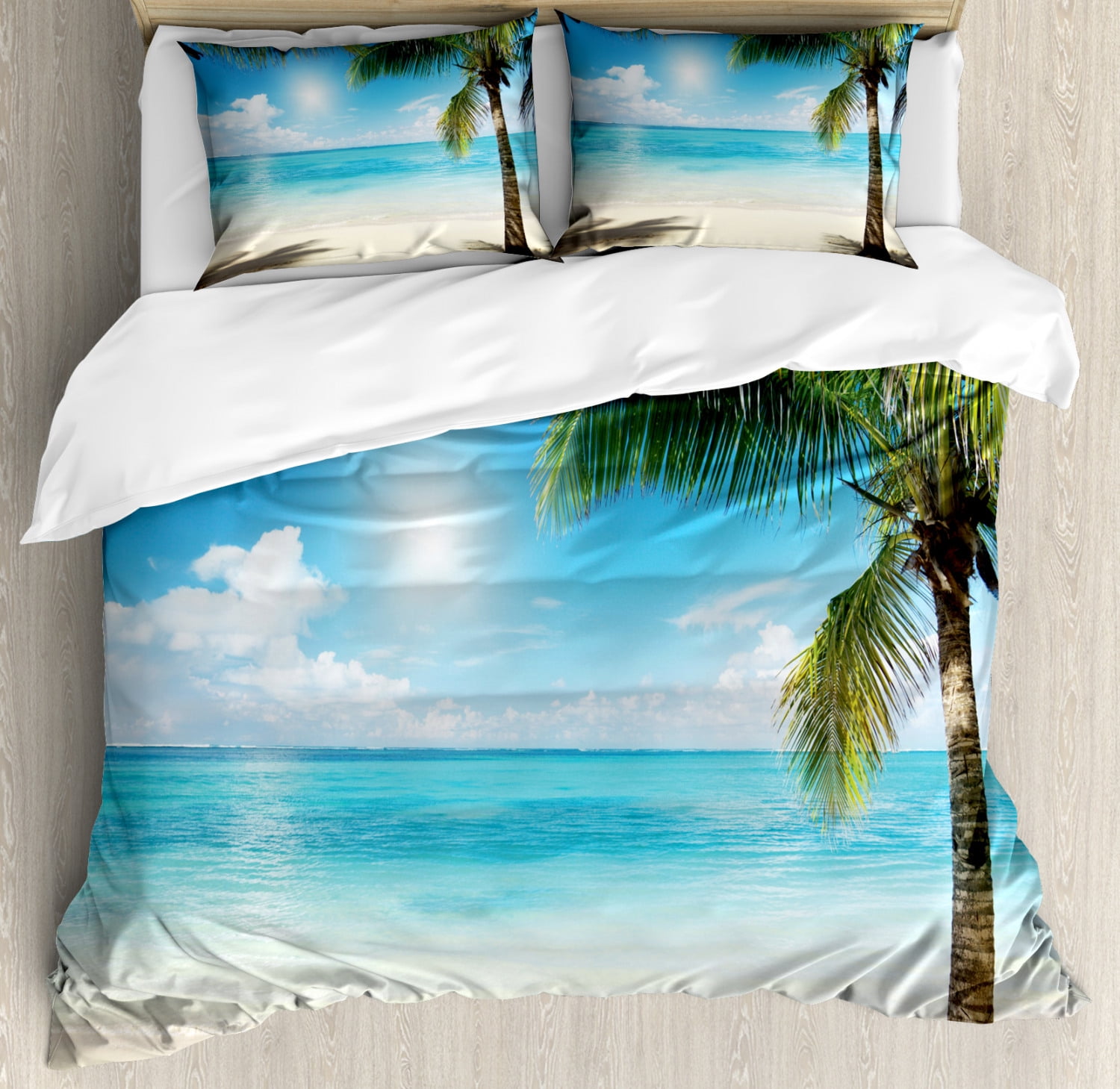 Tropical Beach Duvet Cover Set King Size, Coconut Palm Trees Shadows On ...