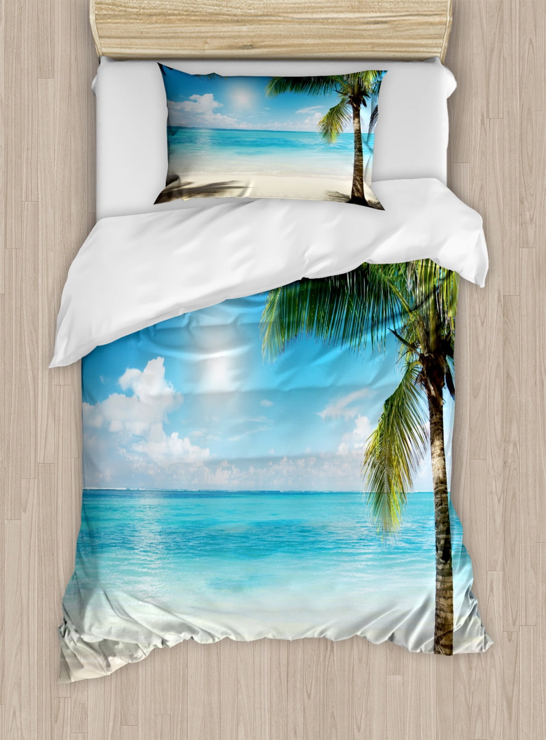 Tropical Beach Duvet Cover Set Twin Size, Coconut Palm Trees Shadows On ...