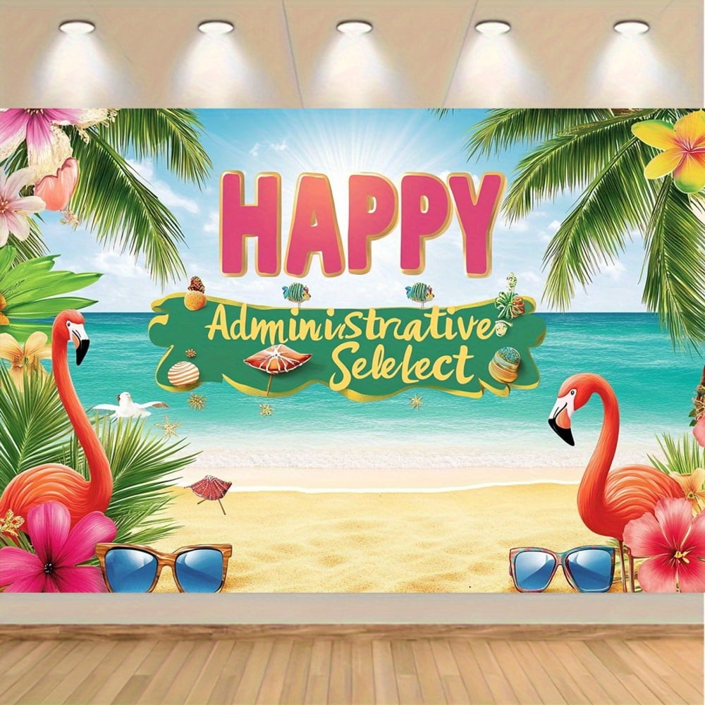 Tropical Beach Flamingo Retirement Backdrop - Vibrant Hawaiian Luau ...