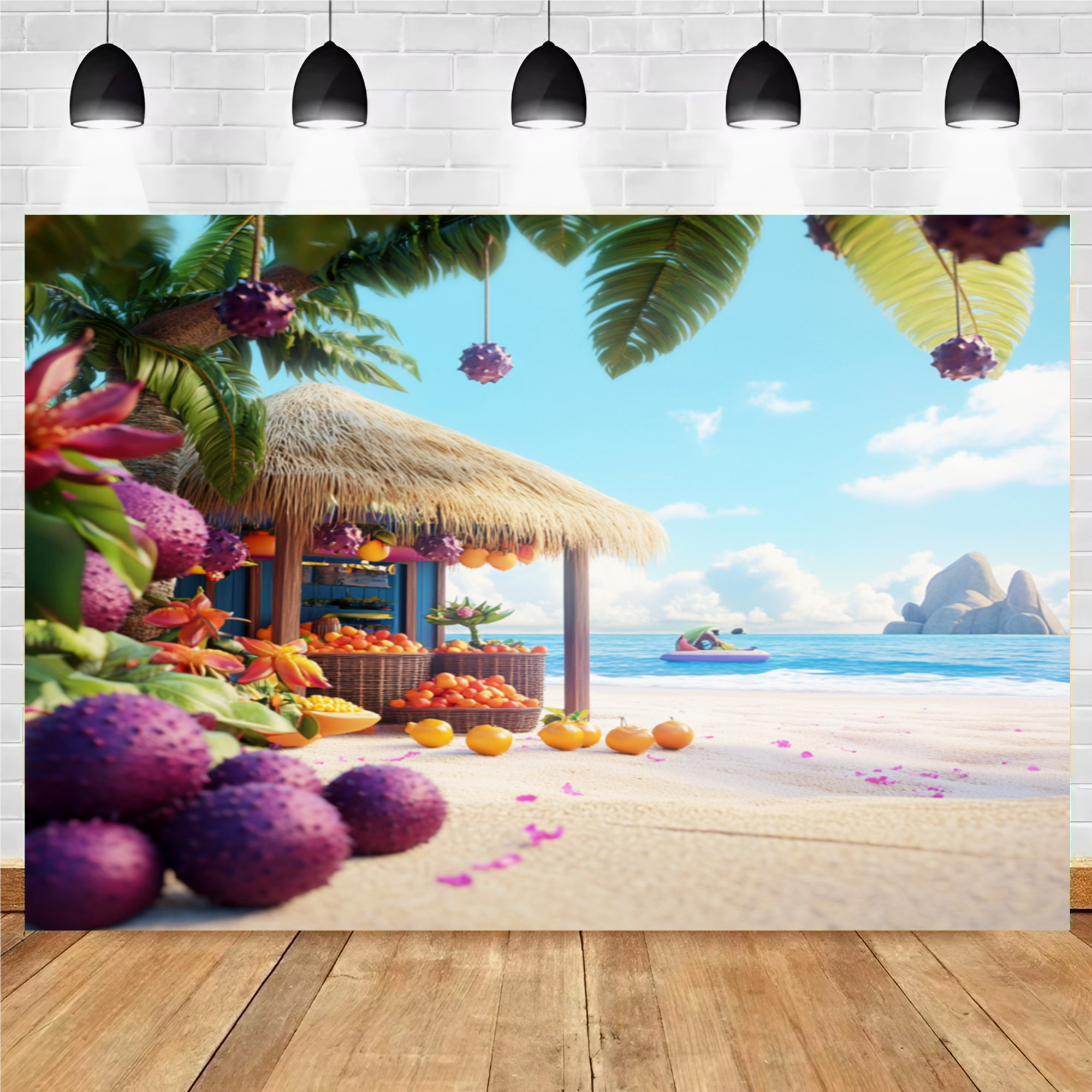 Tropical Beach Fruit Stand Natural Scenic Backdrops Summer Landscape ...