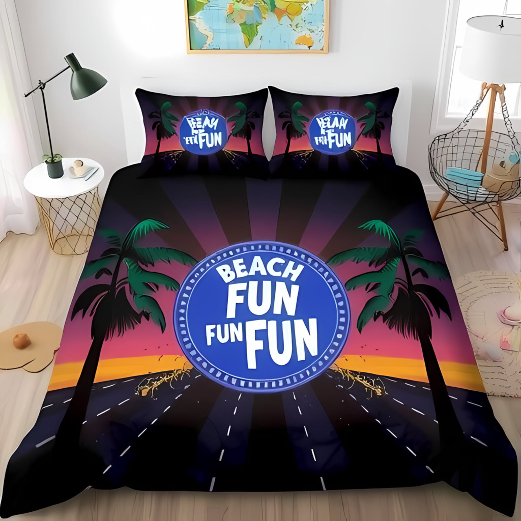 Tropical Beach Fun 3-Piece Duvet Cover Set - Bold " BEACH FUN FUN FUN ...