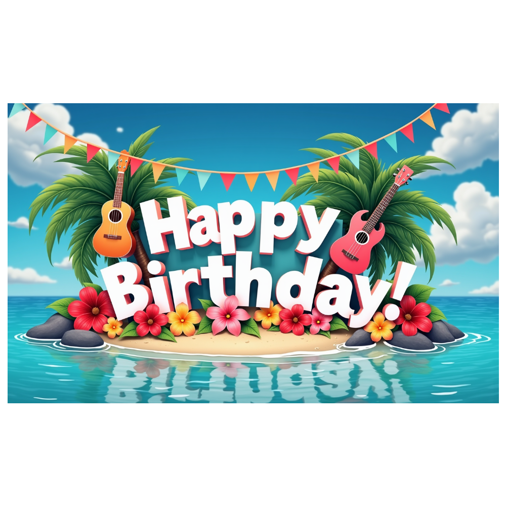 Tropical Beach Happy Birthday Banner Decorative Flamingo Guitar ...
