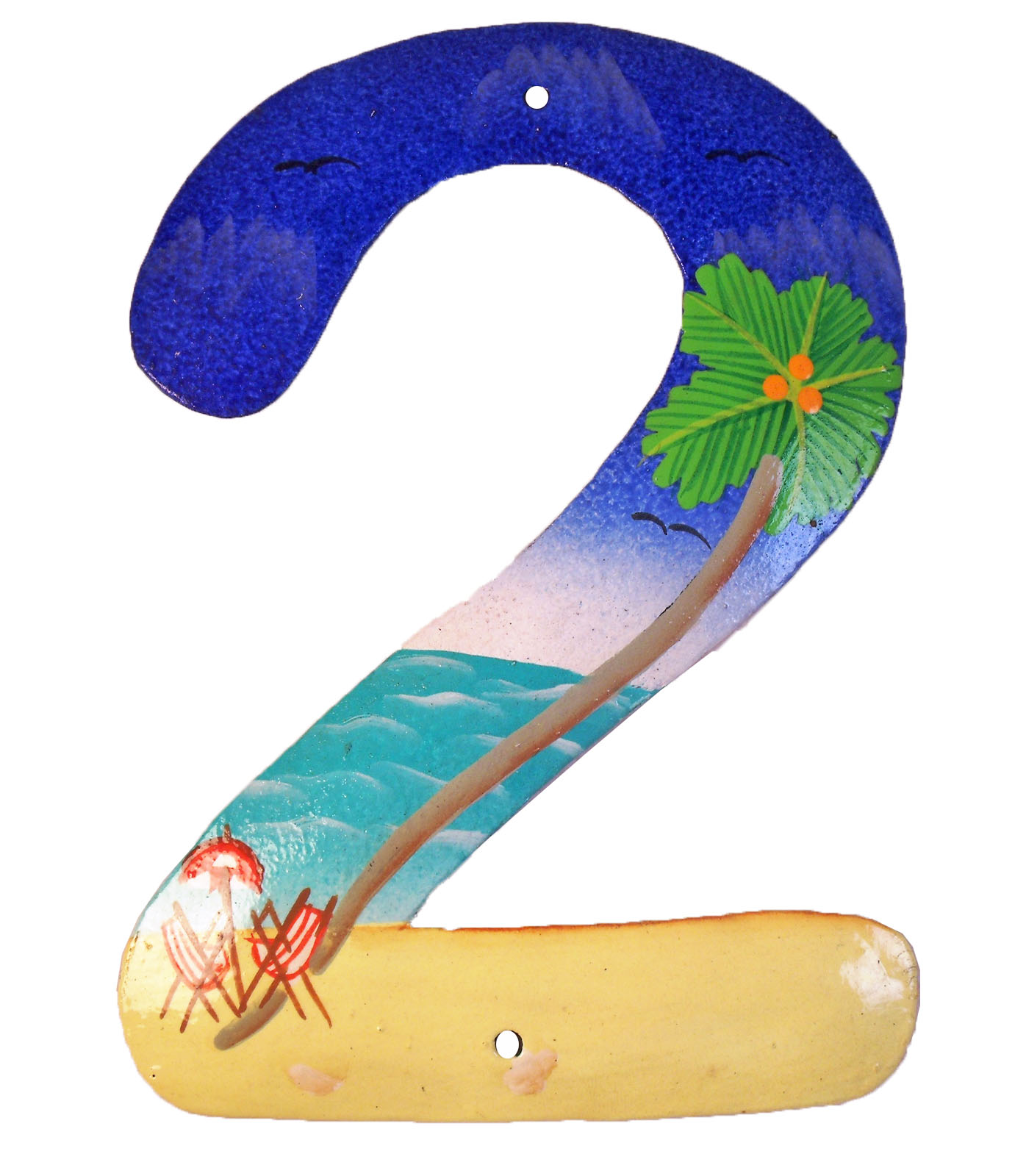Tropical Beach House Numbers Haitian Metal Art Number Two 2 - Walmart.com