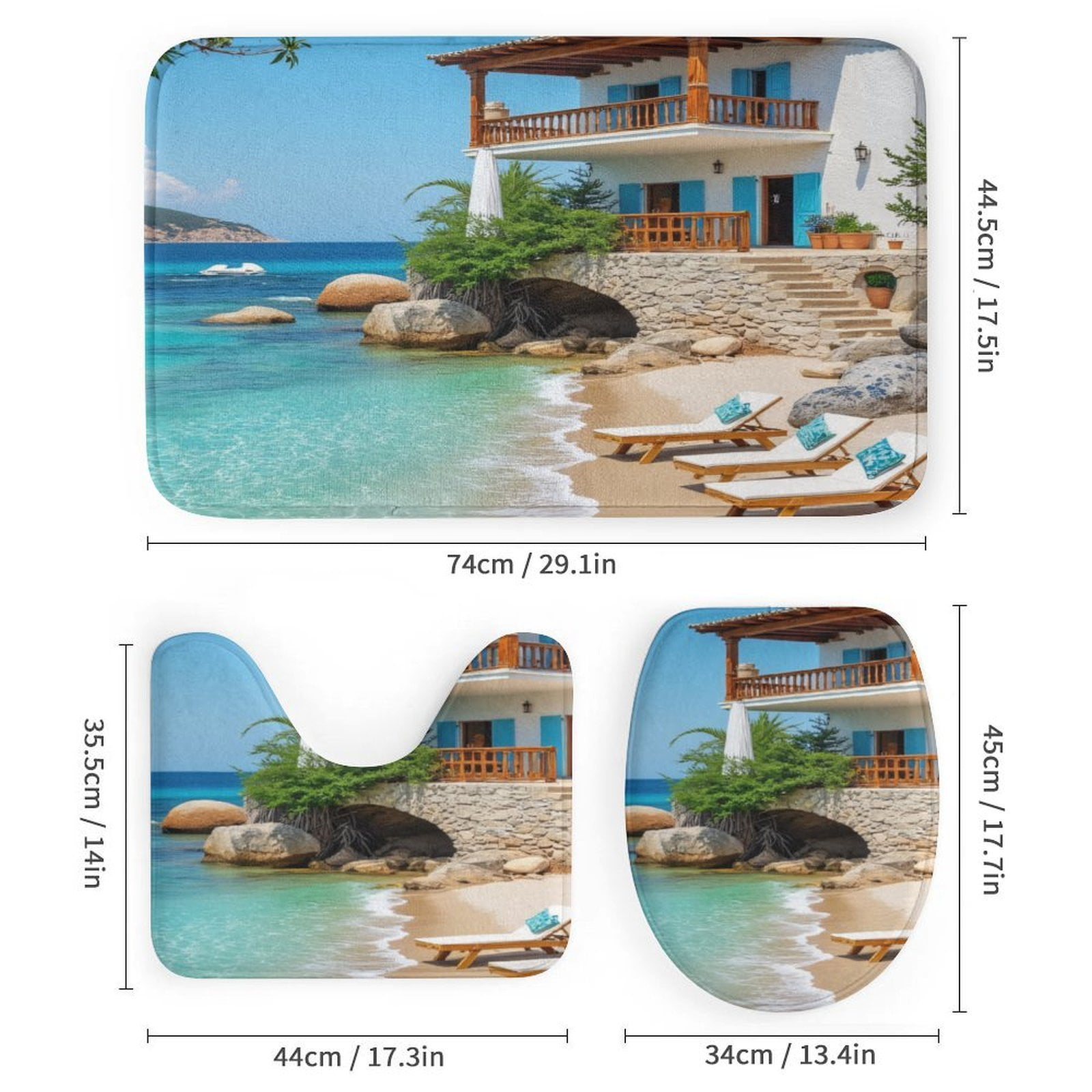 Tropical Beach House Scene Bathroom Mats Sets 3 Piece, Bath Mat Earth ...