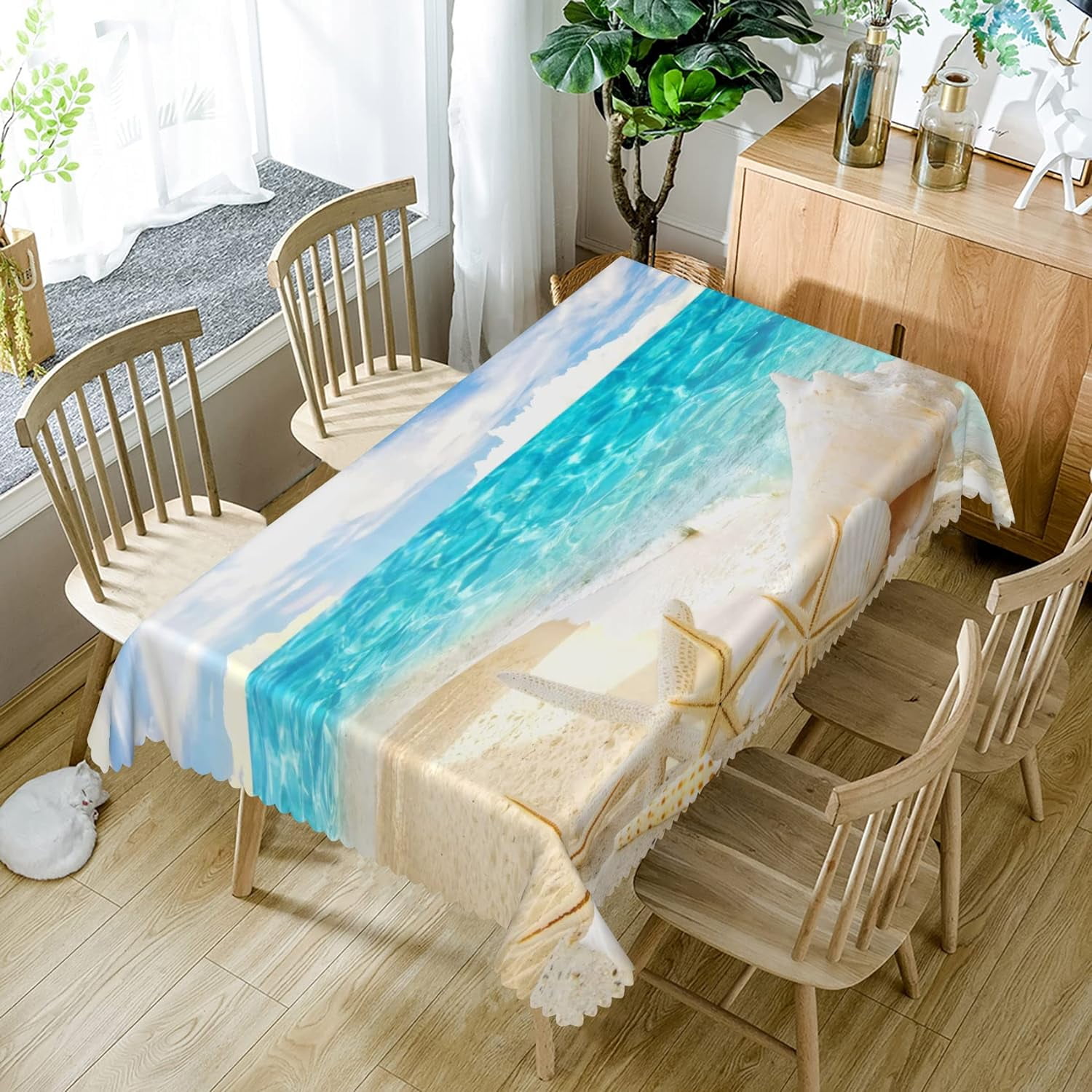 Tropical Beach Island Tablecloth,30x60 Inch Summer Coastal Seashell ...