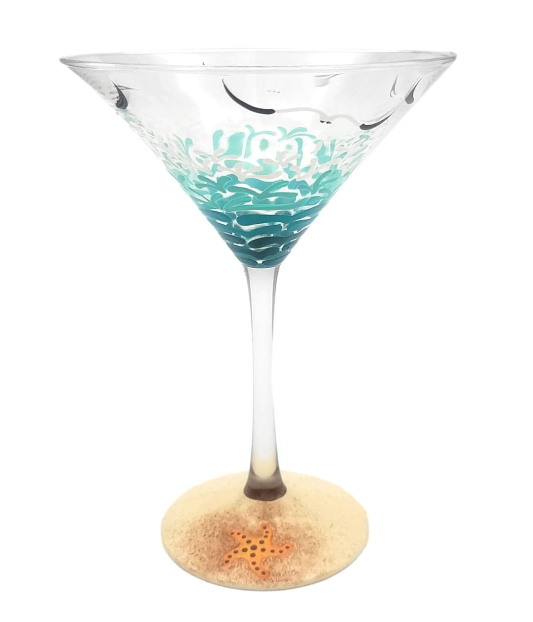 Tropical Beach Martini Cocktail Glass - Hand Painted - Starfish, Sea ...