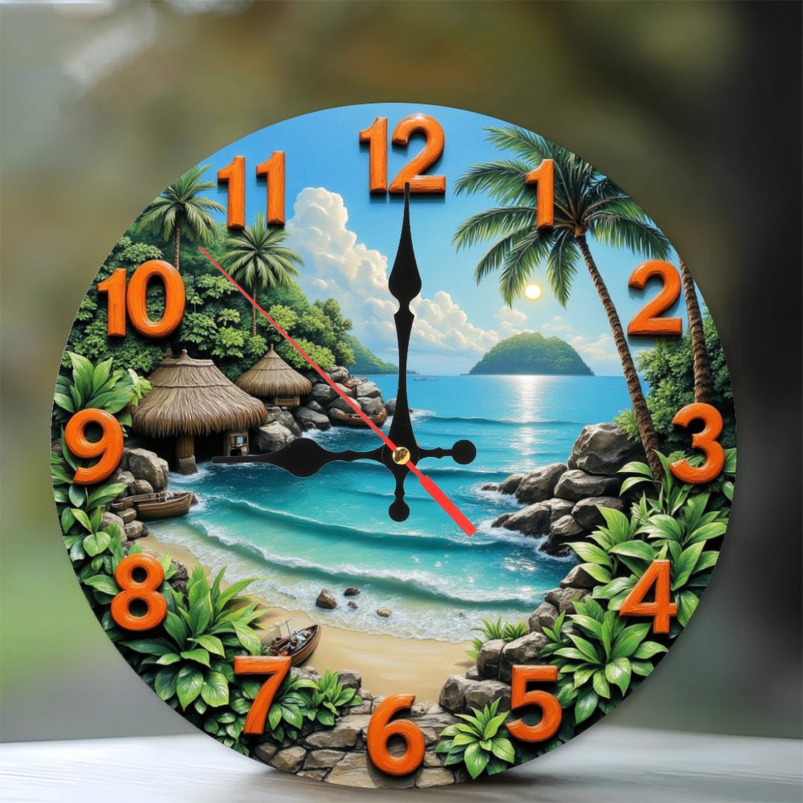 Tropical Beach Ocean Sunset Wall Clock Home Decor 10-Inch Silent Wooden ...