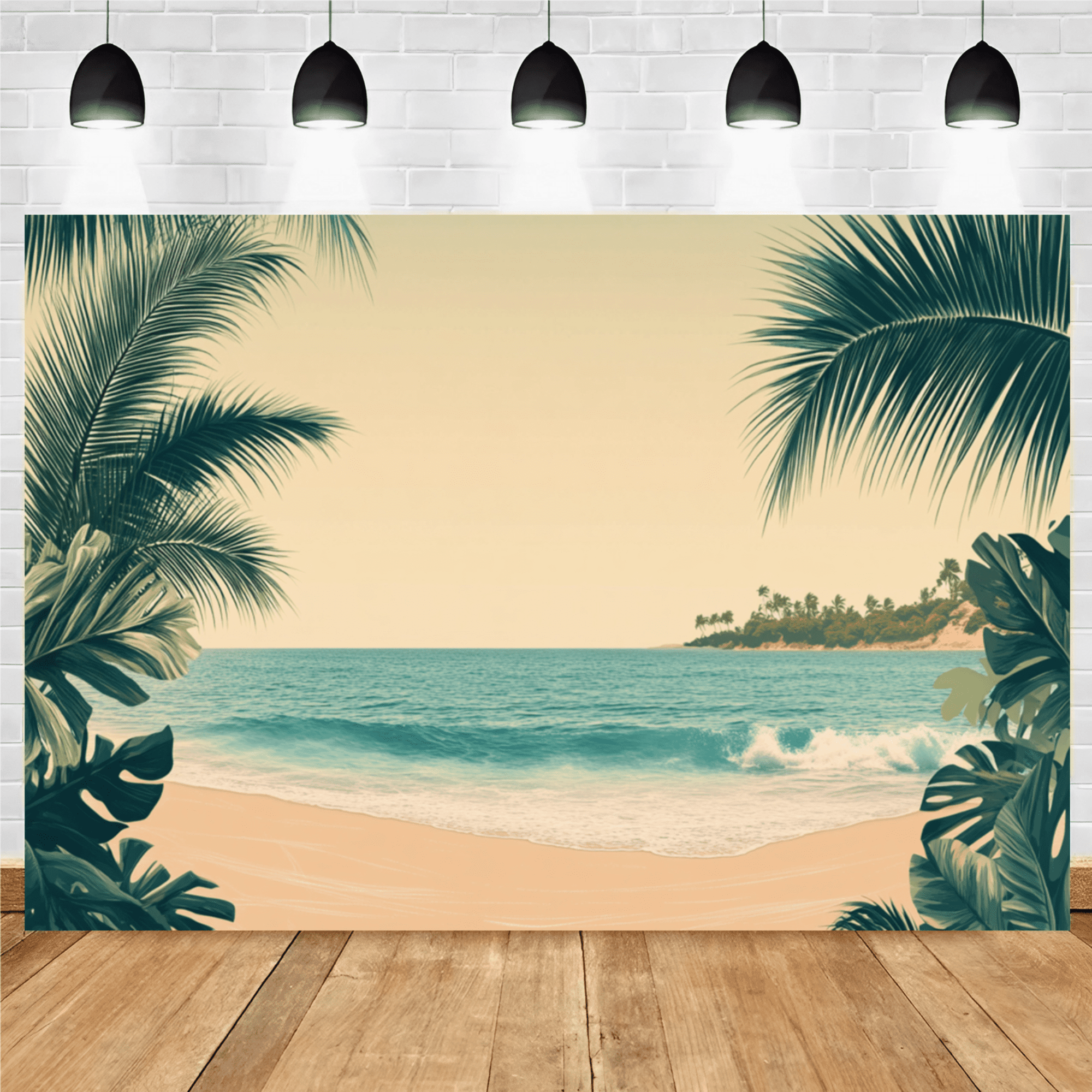 Tropical Beach Palm Print Natural Scenic Backdrops Summer Landscape ...