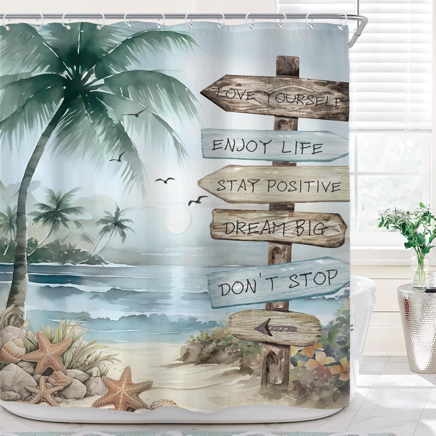Tropical Beach Palm Tree Shower Curtain for Bathroom Decor 72Wx72H Blue ...