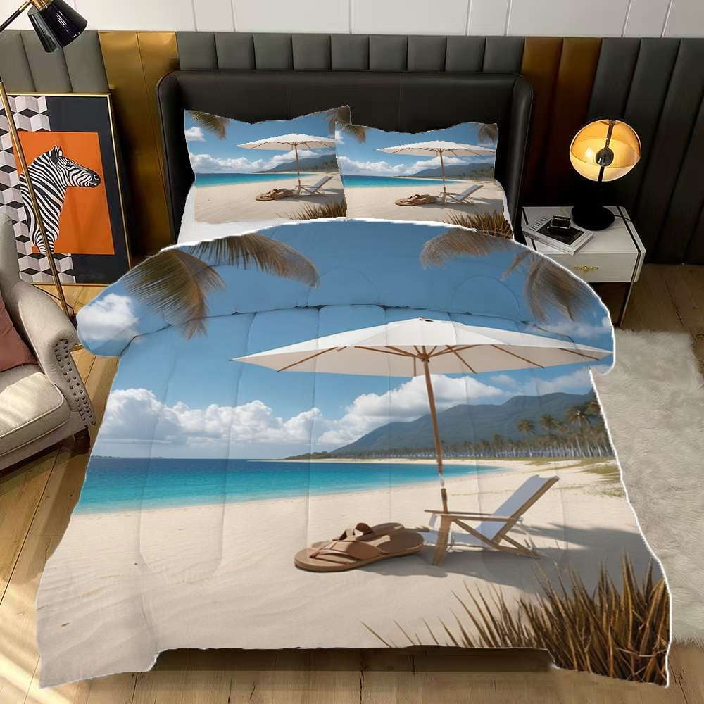 Tropical Beach Paradise Comforter Set Queen Size Bedding Set For Travl ...