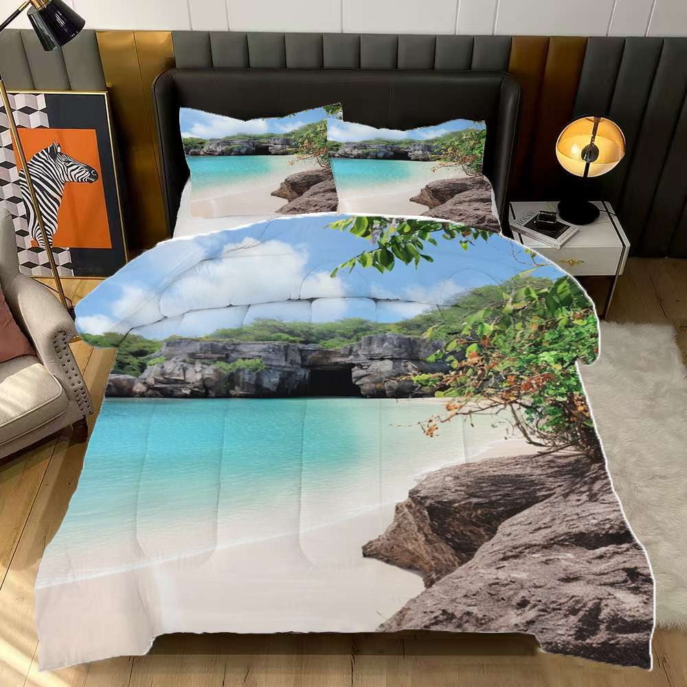 Tropical Beach Paradise Comforter Set Queen Size Bedding Set For Travl ...
